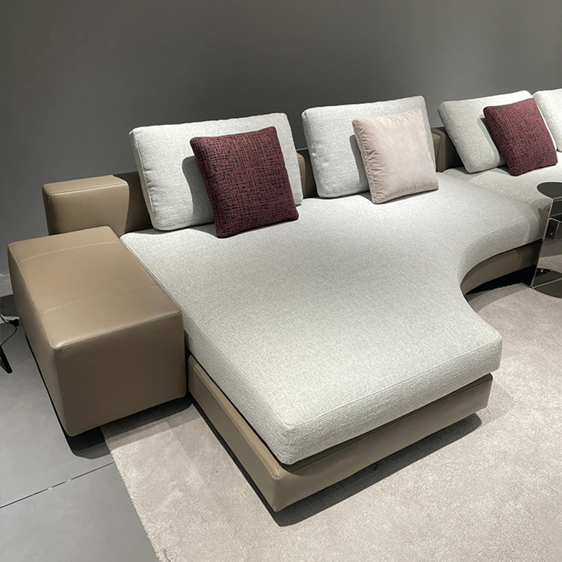 Beige Curved Chaise Lounge Sectional Sofa - Doen Furniture